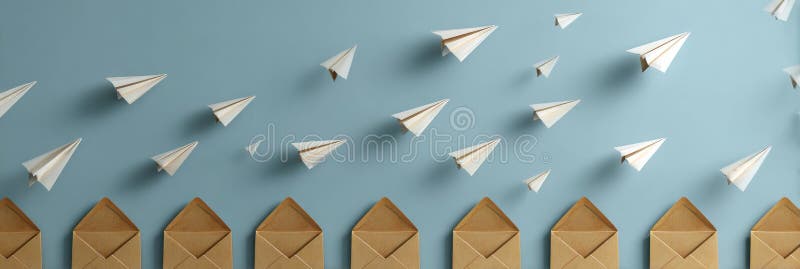 Creative Email Inbox Metaphor with Paper Planes Soaring through a Clear ...