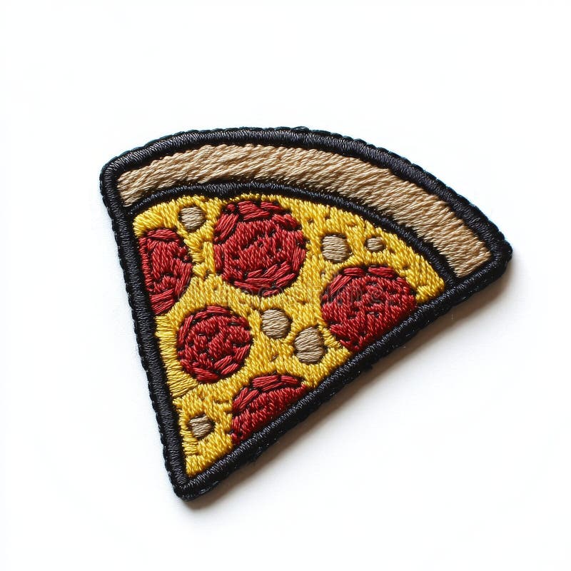 Creative Embroidered Patch of a Pizza Slice with Pepperoni and Cheese ...