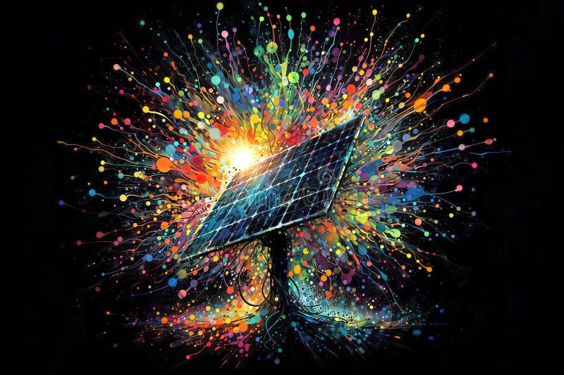 Creative Energy Explosion: Solar Panel Amidst Colorful Swirls ...