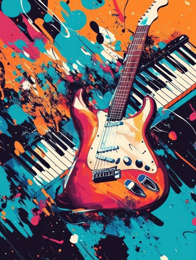Creative Energy Flows with Guitars and Pianos Mixed with Vibrant Colors ...