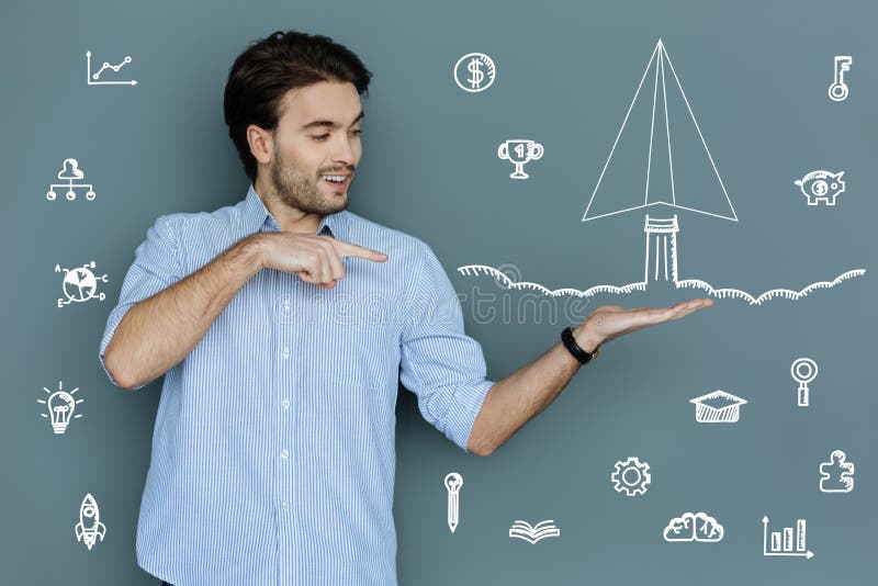 Creative Engineer Smiling while Talking about His Amazing Idea Stock ...