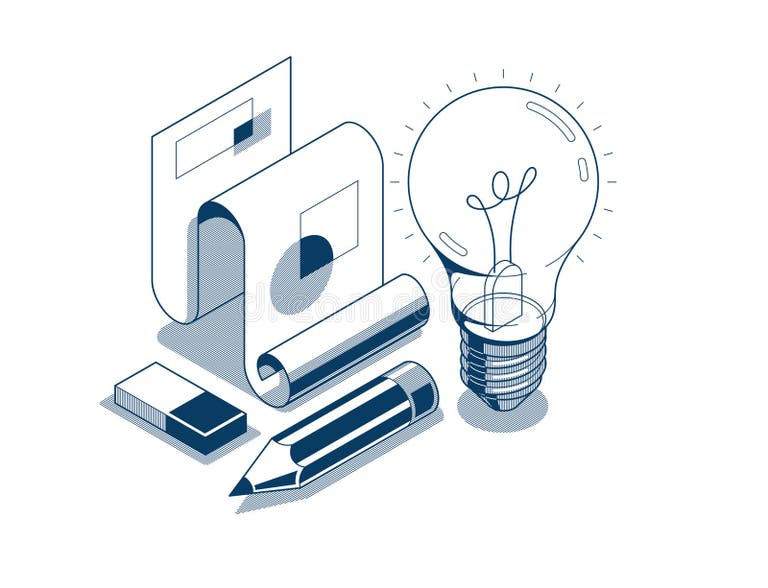 Creative Engineering Idea Concept, Light Bulb with Pencil and Engineer ...