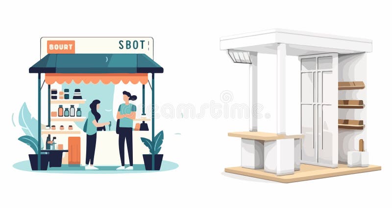 Creative Exhibition Stand Design Booth Template Flat Vector Stock ...