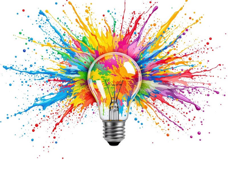 Creative Explosion: Colorful Paint Splashes Burst from Light Bulb in ...