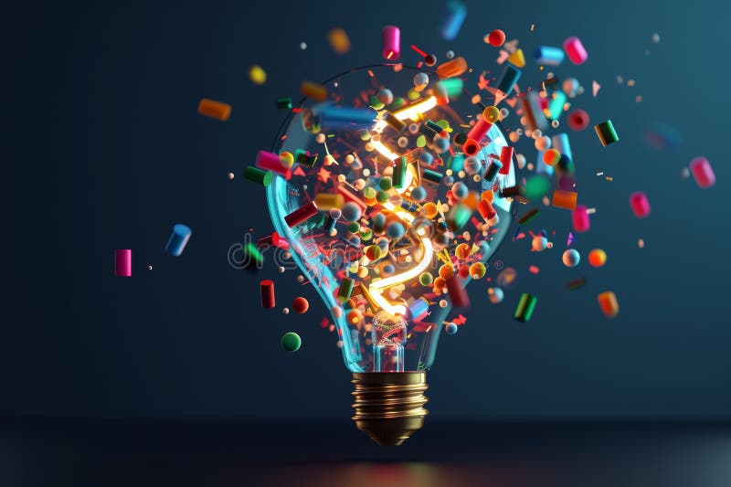 Creative Explosion of Colorful Particles Inside a Light Bulb on Dark ...