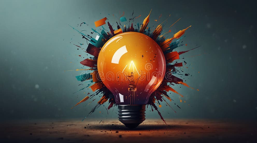 Creative Explosion of Ideas Represented by a Glowing Light Bulb with ...