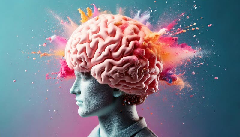 Creative Explosion of Thoughts and Ideas Represented by a Pink Brain ...