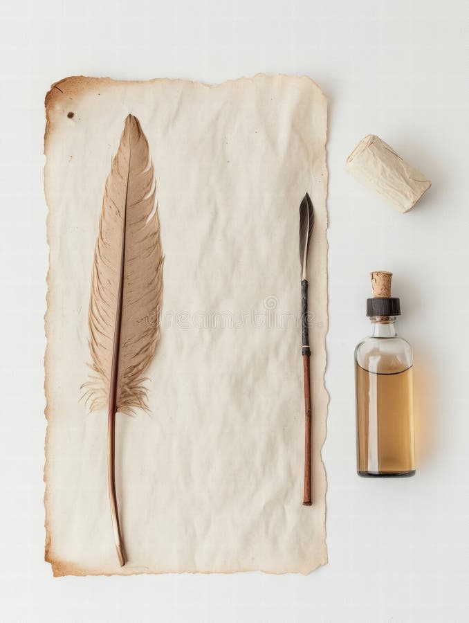 Creative Expression with Calligraphy Tools Featuring a Feather Quill ...