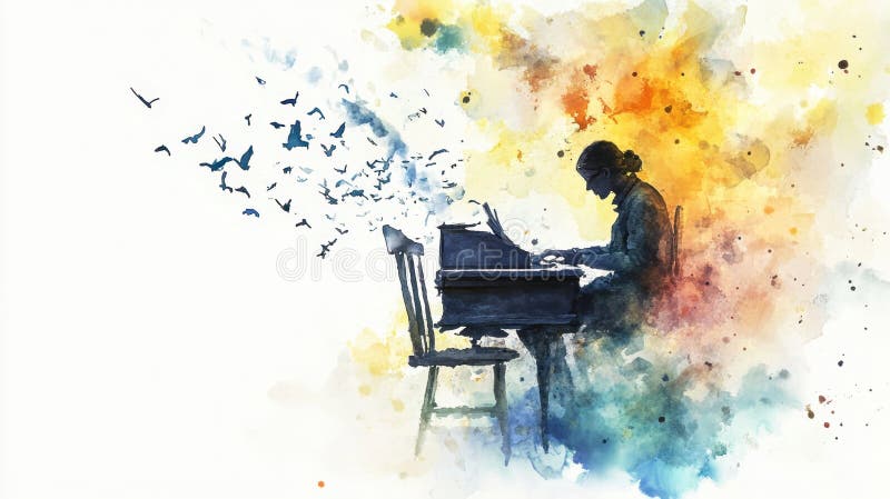 Creative Expression of Piano Music in Watercolor Art with Silhouette ...