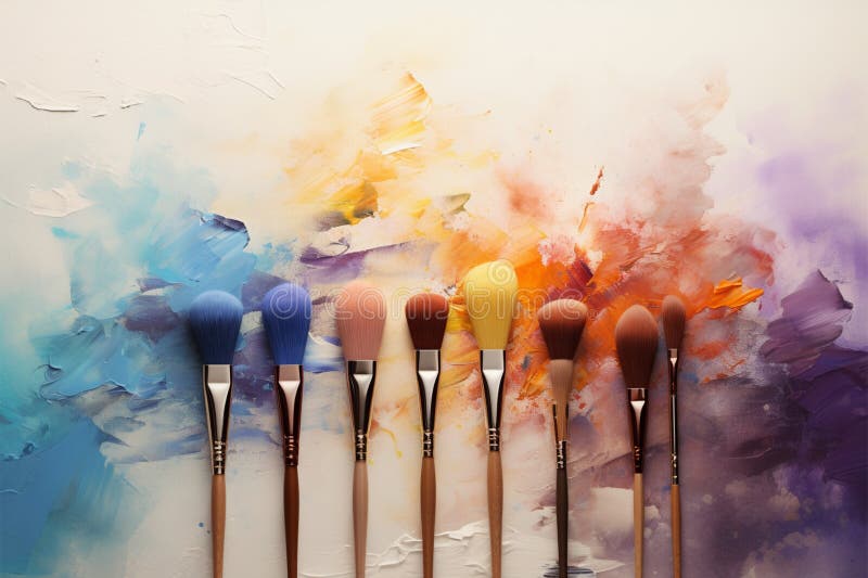 Creative Expression Watercolor Brushes on Textured Canvas with ...