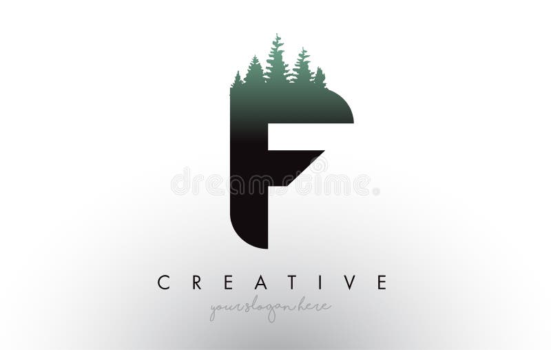 Creative F Letter Logo Idea with Pine Forest Trees. Letter F Design ...