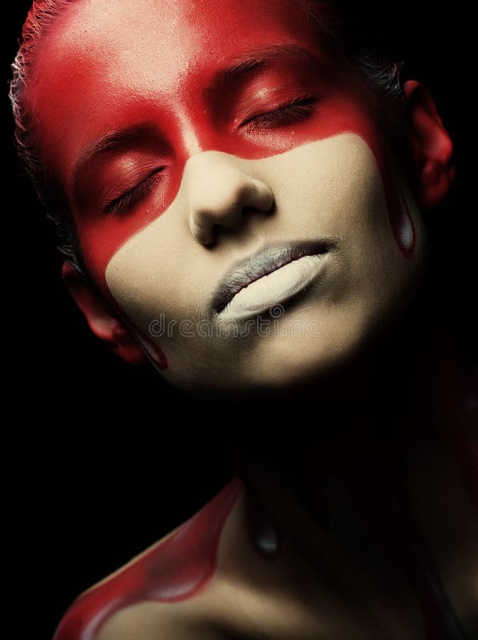 Face Painted Red Heart Shape Stock Photo - Image of paint, body: 17790608