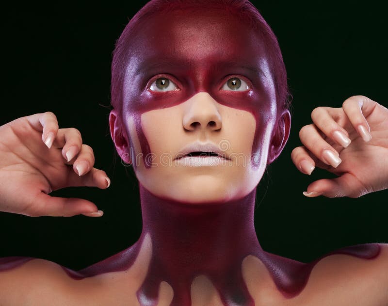 Creative Face-art, Young Woman Stock Photo - Image of cosmetics, light ...