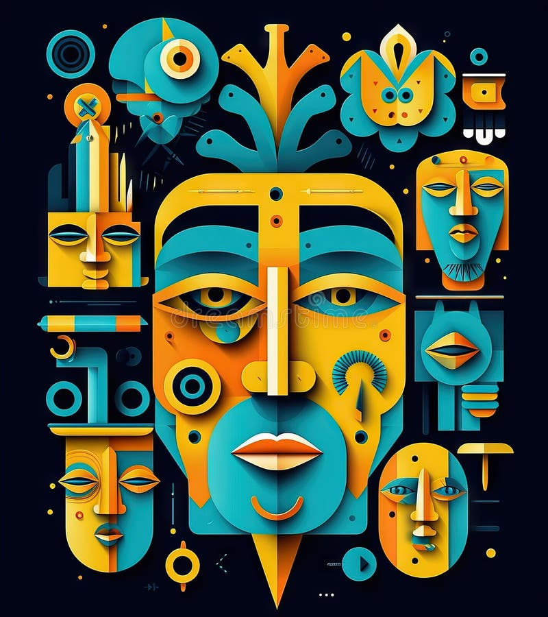 Creative Faces Vector Clip Art Illustration for Use in Geometric ...