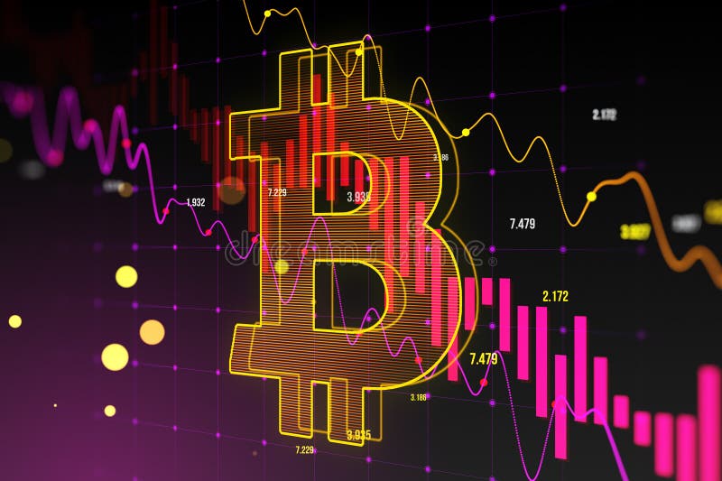 Creative Falling Purple Candlestick Forex Chart and Bitcoin on Blurry ...