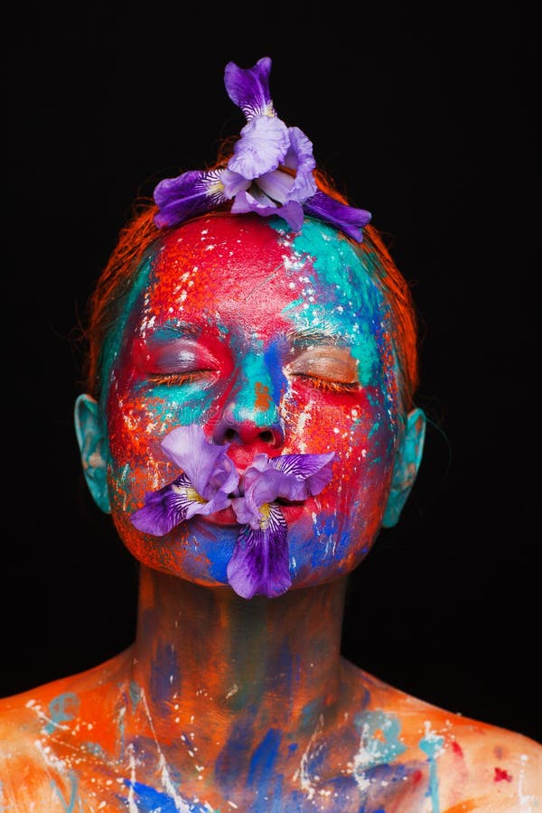 Portrait of a Beautiful Model with Creative Make-up and Hairstyle Using ...