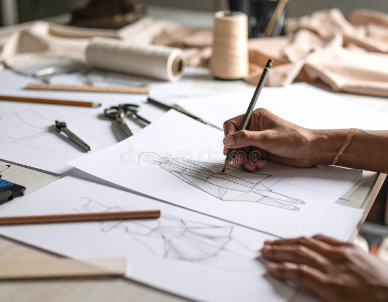 Creative Fashion Design Process Unfolds in Stock Photo - Image of ...