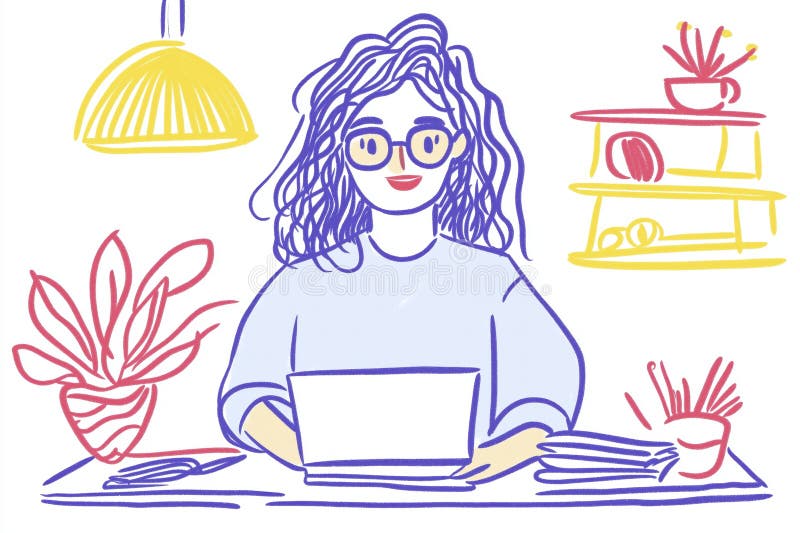 Creative Female Artist at Work in Colorful Home Office Environment ...