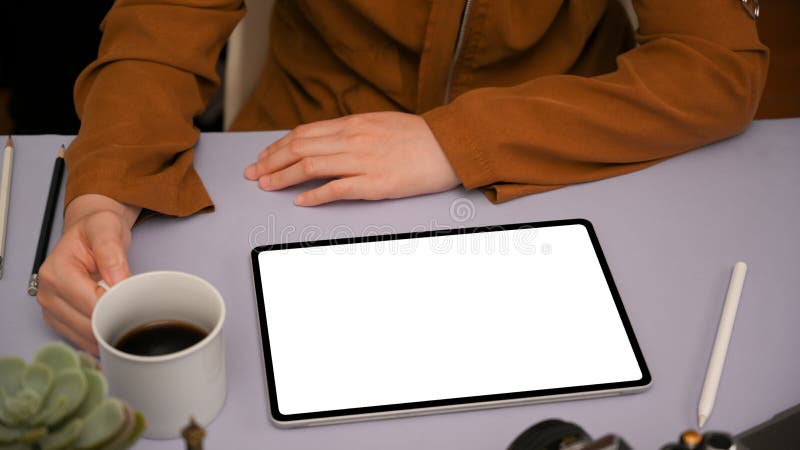 A Creative Female Designer Remote Working at Coffee Shop Stock Image ...