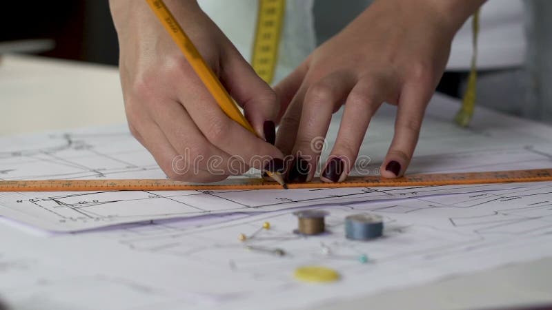 Creative Female Drawing with Ruler on Patterns Close Up, Inspiration ...