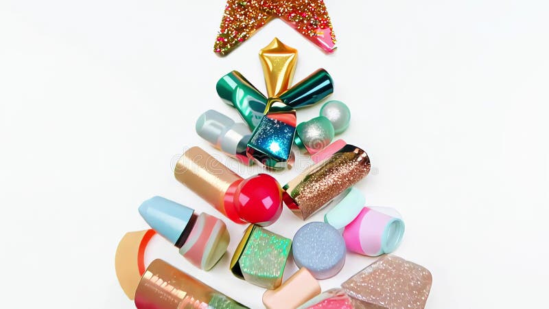 Creative Festive Composition in Shape of Christmas Tree, Made Out of ...