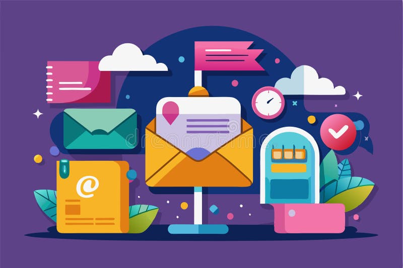 A Creative Flat Illustration Showcases Mail Being Sent with Various ...