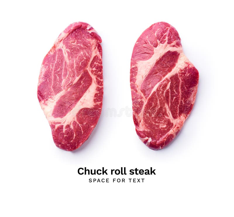 Flat Lay Black Angus Prime Beef Chuck Roll Steak Stock Photo - Image of ...
