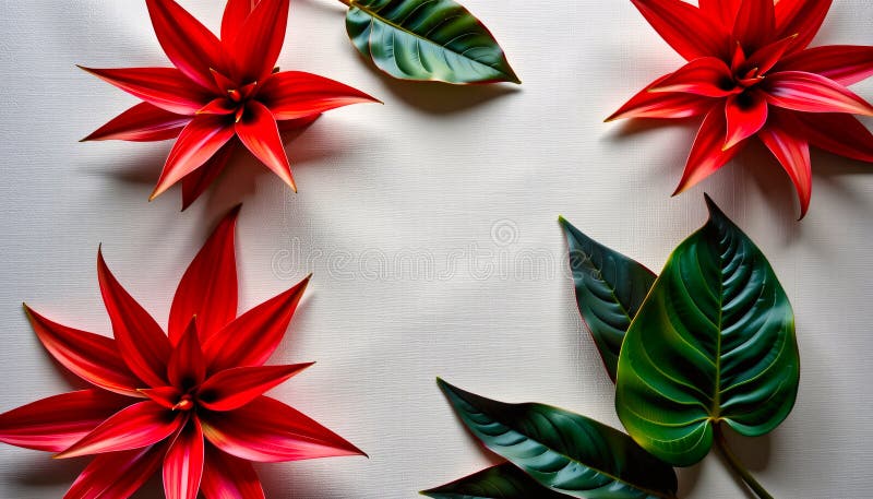 Creative Flat Lay of Bromeliad on a Canvas Background, with Crimson ...