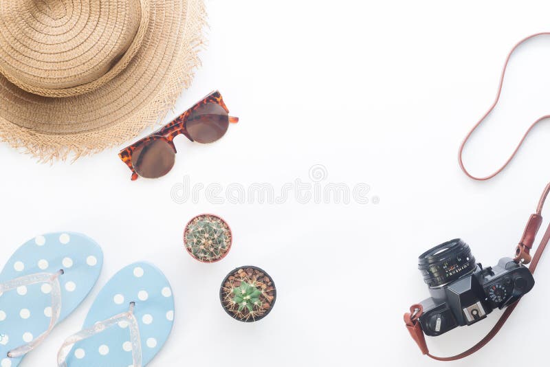 Creative Flat Lay Design of Summer Concept on White Stock Photo - Image ...