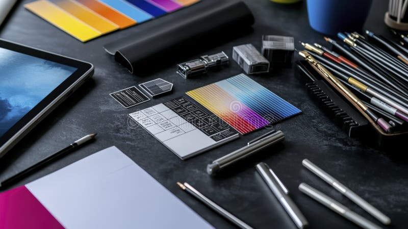 Creative Flat Lay Display of Color Swatches and Font Samples in Design ...