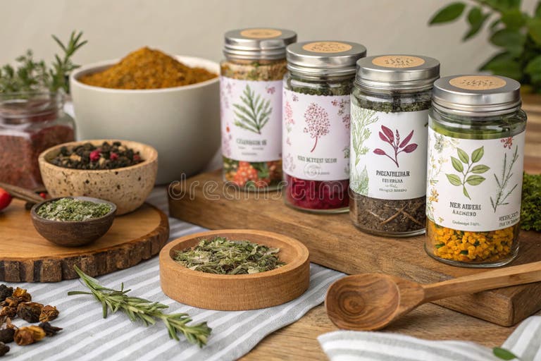 Creative Flat Lay of Herbal Product Packaging Stock Illustration ...