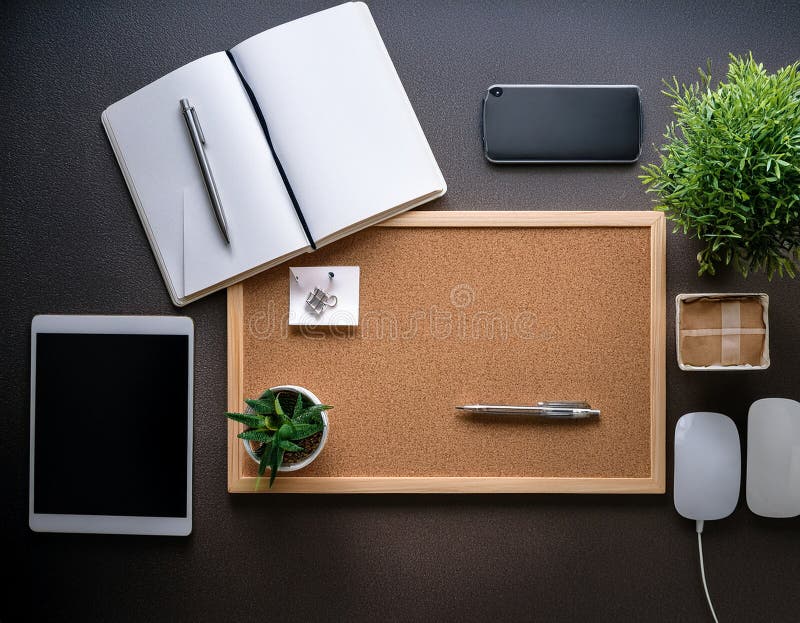 A Creative Flat-lay with Notepads, Pens, a Small Plant, and Tech ...