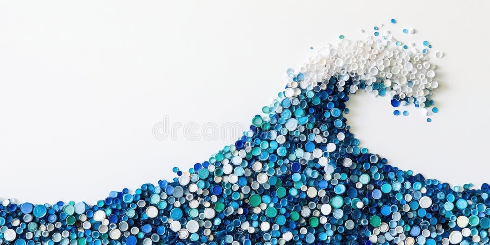 Creative Flat Lay of Ocean Wave from Plastic Caps for Environmental ...