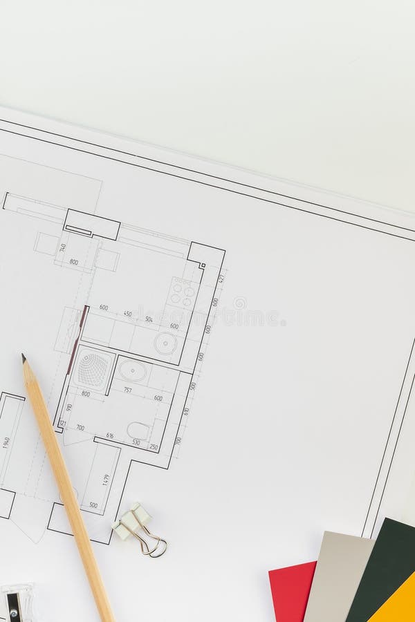 Creative Flat Lay Overhead Top View Blueprints Architectural Flat ...