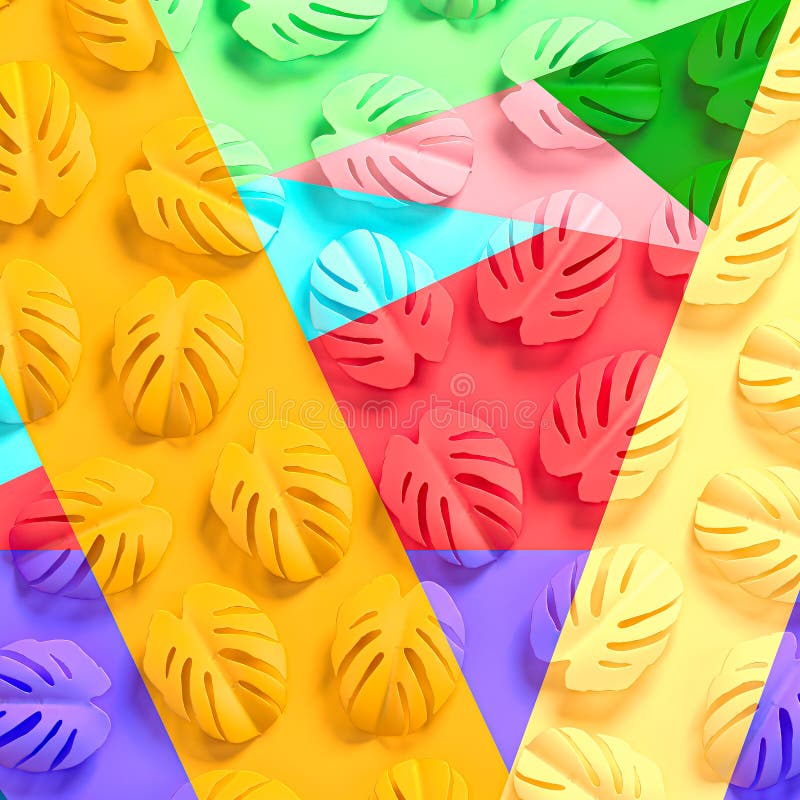 Creative Flat Lay Summer Background Concept. Cheerful Palm Leaves 3D ...