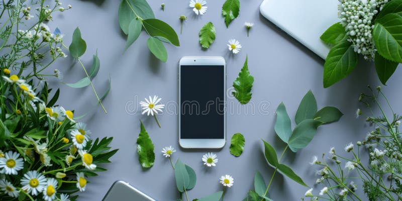 A Creative Flat Lay of Tech Gadgets Intertwined with Natural Elements ...