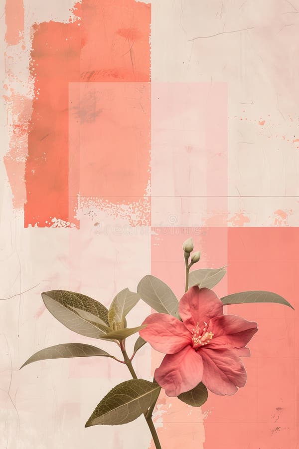 Creative Floral Art Collage with Paint Textures, Red and Pink Stock ...