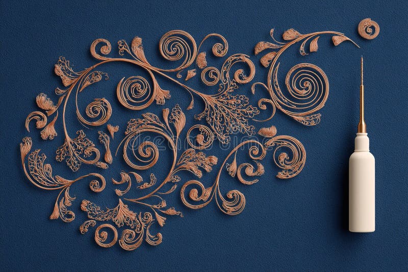 Creative Floral Design Using Golden Threads on a Dark Blue Surface ...