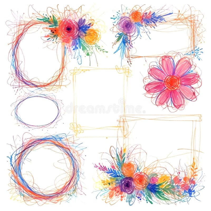Creative Floral Doodle Frames Set. Handdrawn Frames and Borders for ... Creative Floral Doodle Frames Set. Handdrawn Frames and Borders for ...