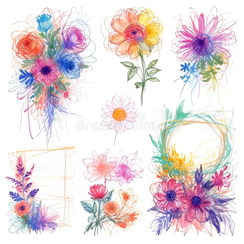 Creative Floral Doodle Frames Set. Handdrawn Frames and Borders for ...