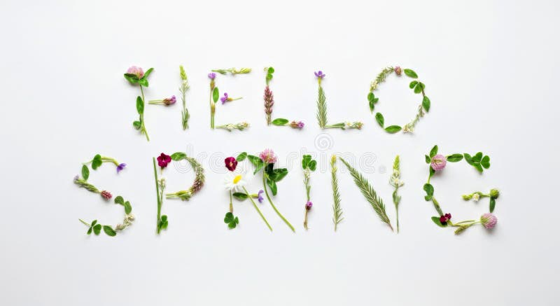 Creative Floral Typography Greeting Spring with Natural Elements Stock ...