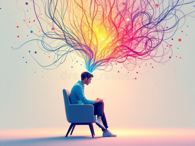 Creative Flow: a Person Seated, Experiencing an Explosion of Colorful ...