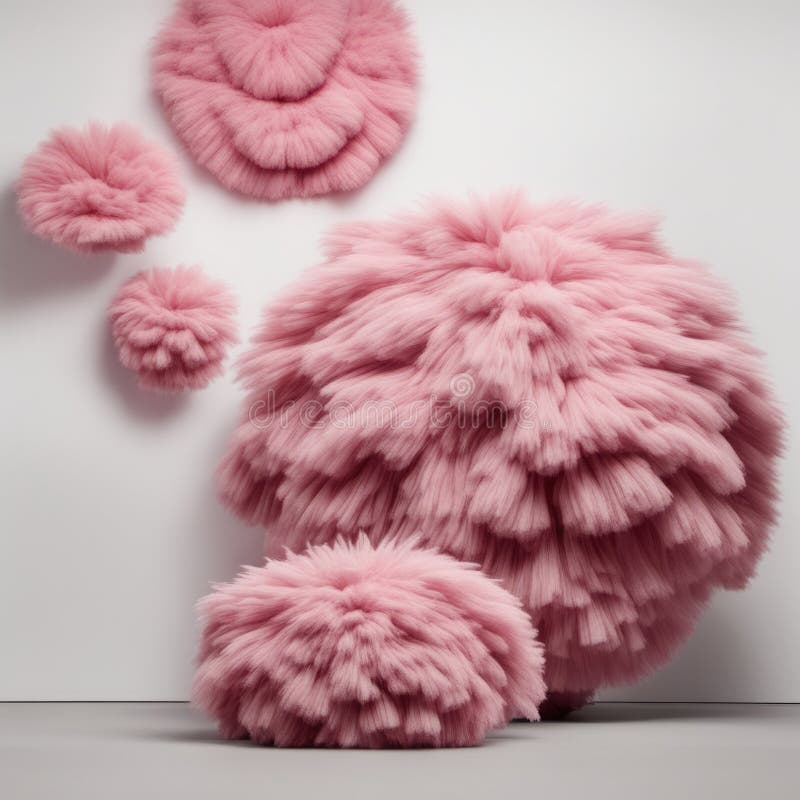 Creative Fluffy Hairy Pink Installation on White Wall. Realistic Art ...