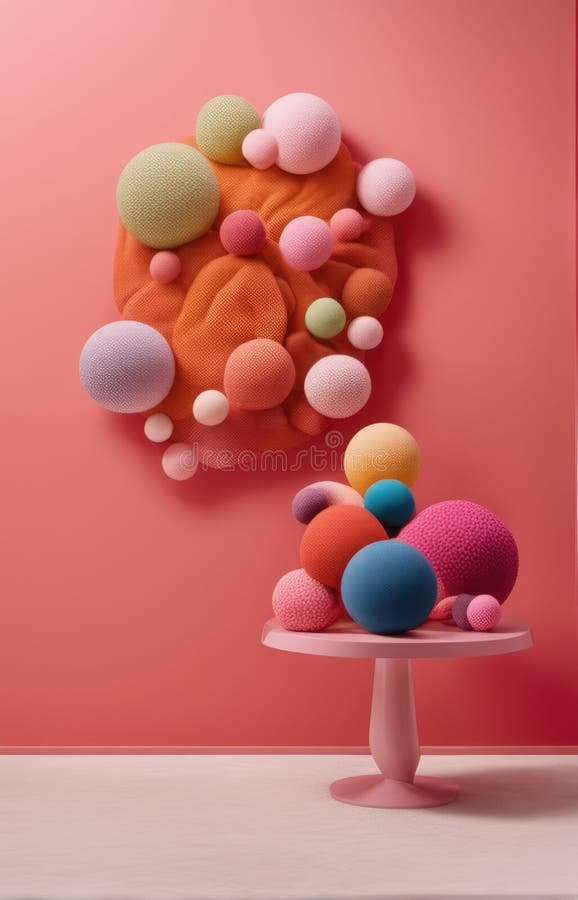 Creative Fluffy Yellow Installation on Pink Wall. Stock Illustration ...