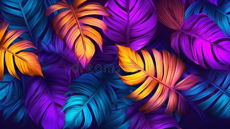 Creative Fluorescent Color Layout Made of Tropical Lea. Generative AI ...