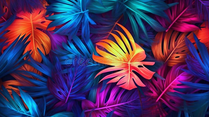 Creative Fluorescent Color Layout Made of Tropical Lea. Generative AI ...