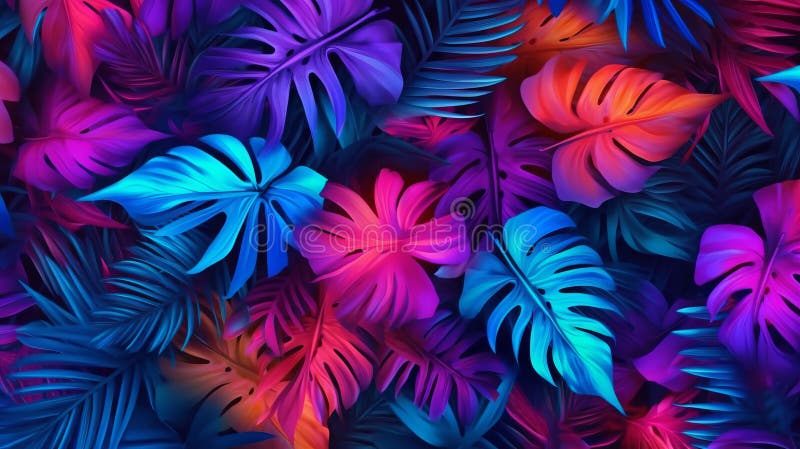 Creative Fluorescent Color Layout Made of Tropical Lea. Generative AI ...