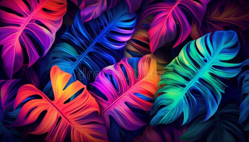 Creative Fluorescent Color Layout Made of Tropical Leaves Stock ...