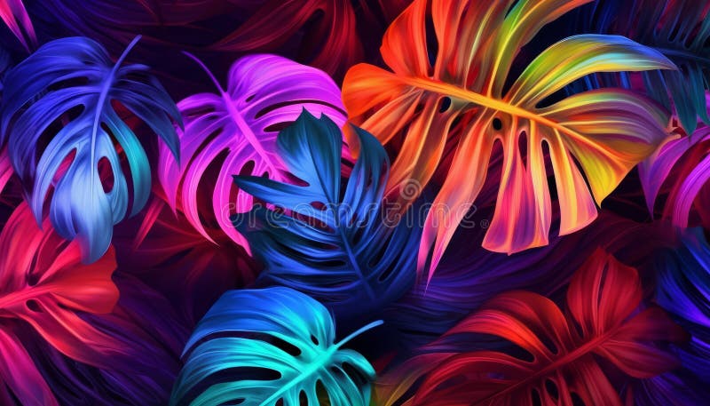 Creative Fluorescent Color Layout Made of Tropical Leaves Stock ...