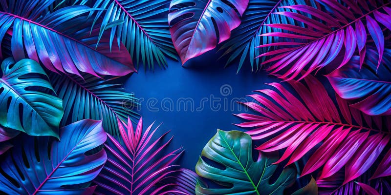 Creative Fluorescent Color Layout Made of Tropical Leaves AI-Generated ...